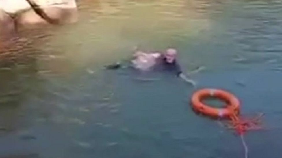 Girl, 8, saves grandad from drowning in swimming pool - BBC News