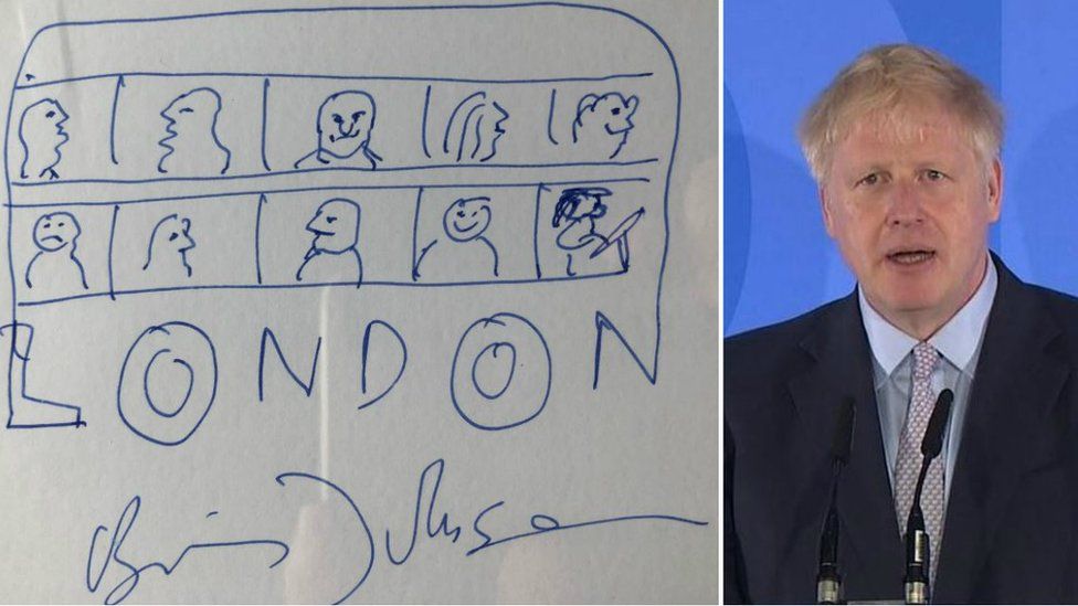 Boris Johnson's bus doodle for Midlands cancer charity - BBC News