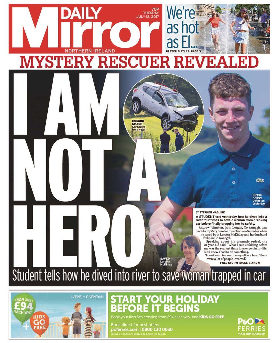 Tuesday's paper review: Missing man search and modest hero - BBC News