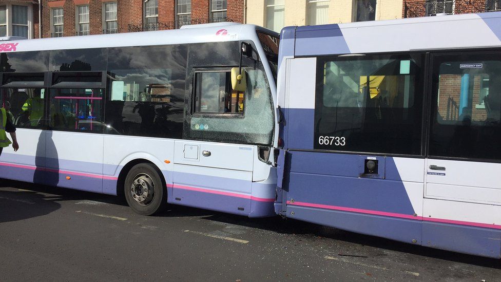 Two-bus crash in Weymouth injures 18 people - BBC News