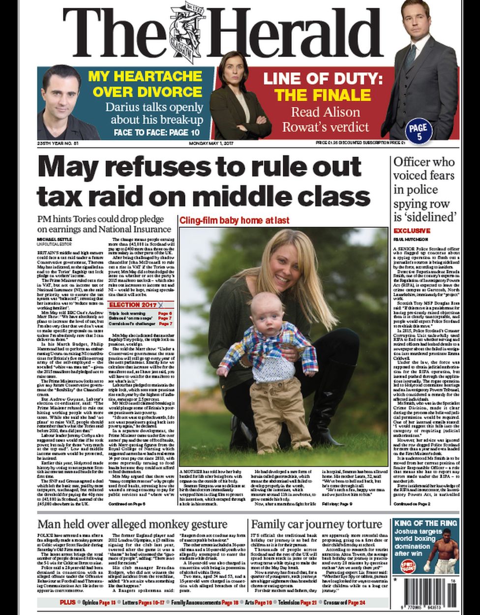 Scotland's papers: Tory 'tax raid' and Joshua's millions - BBC News