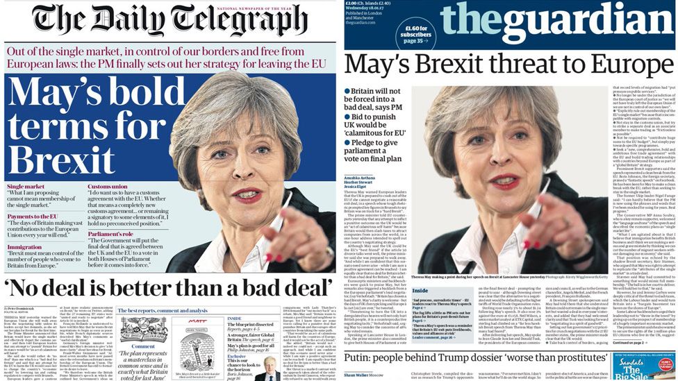 How May's Brexit speech played out on the front pages - BBC News