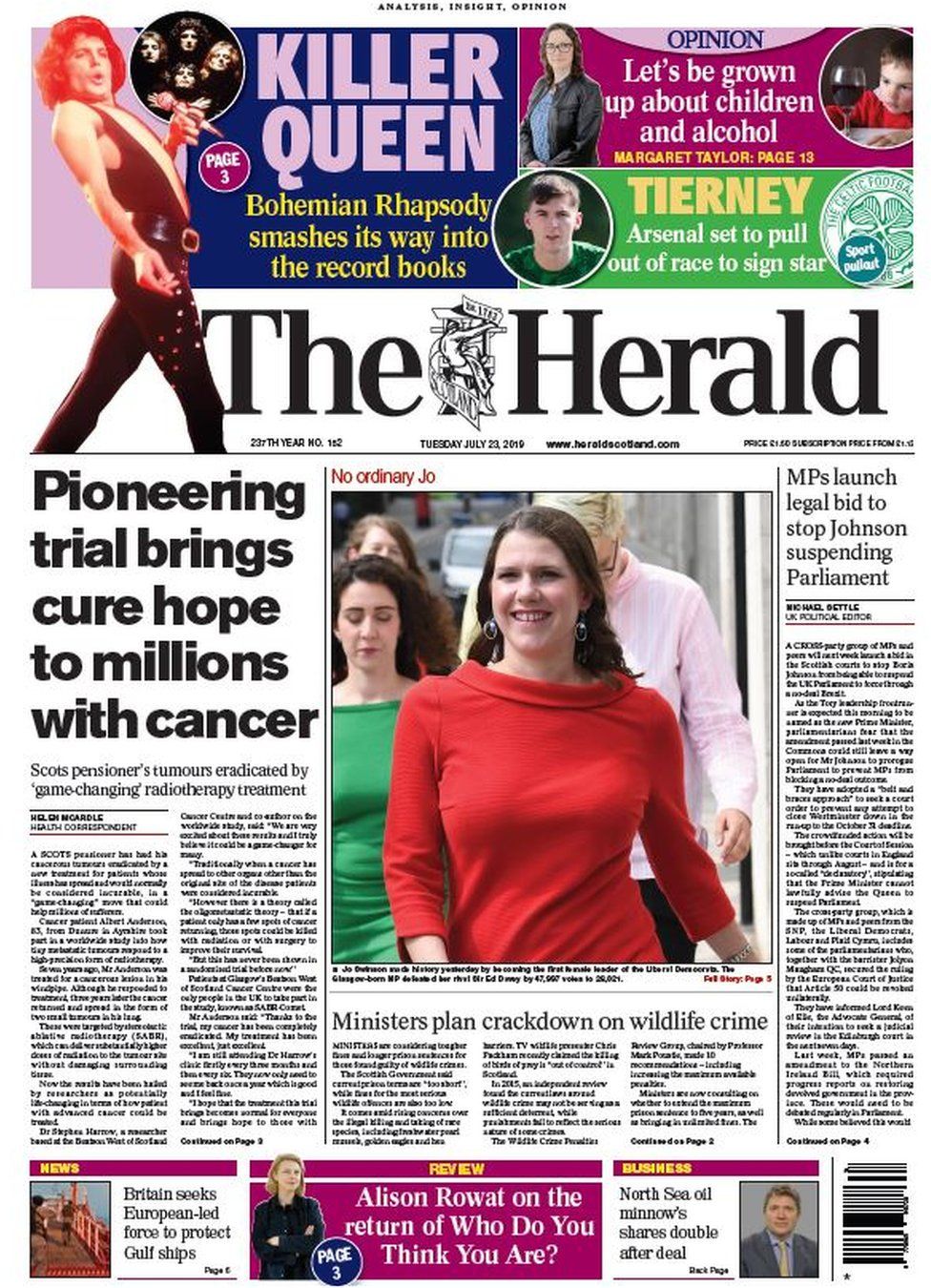 Scotland's papers: Legal move to block no-deal and cancer hope - BBC News