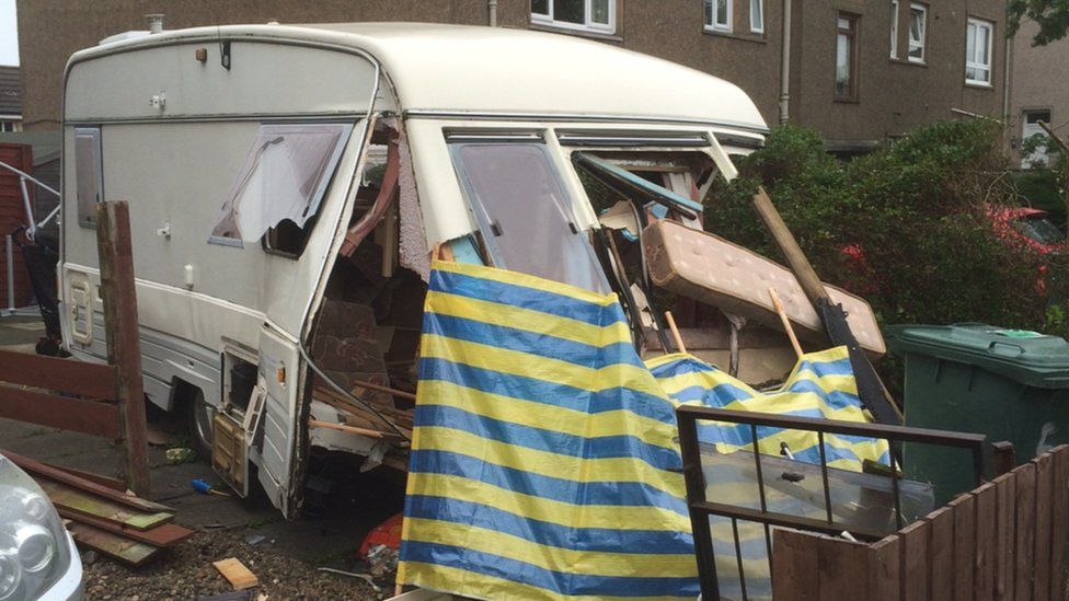 Car ploughs into parked caravan in Edinburgh garden - BBC News