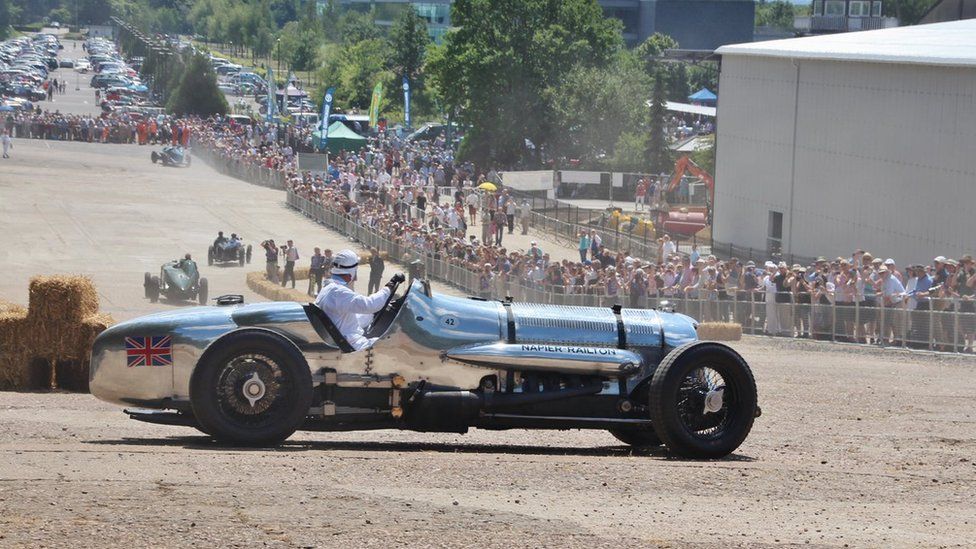 Brooklands racetrack finishing straight reopened - BBC News