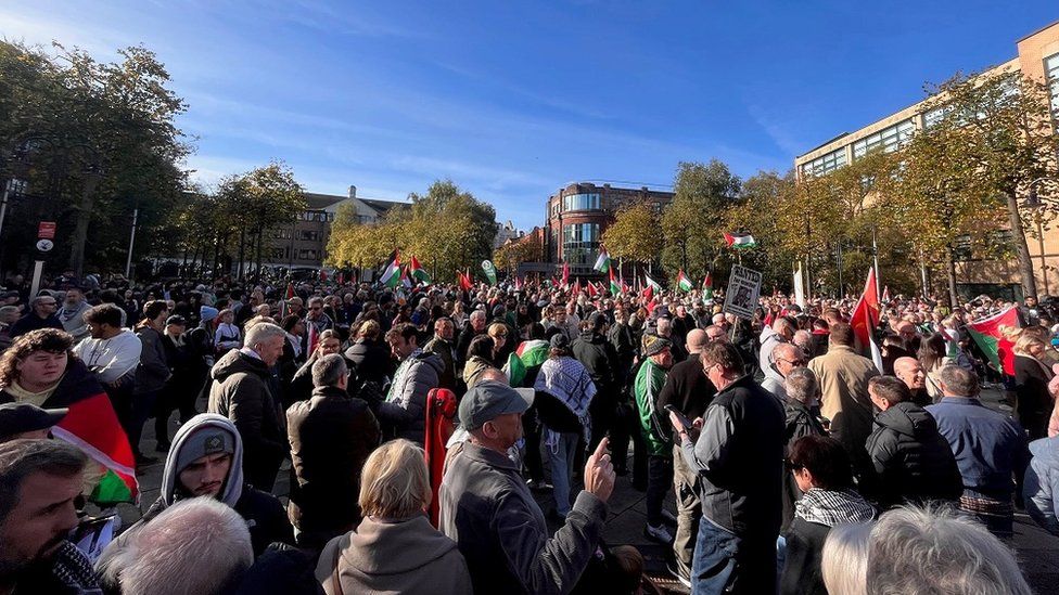 Pro-Palestinian protest attracts thousands in Belfast city centre - BBC ...
