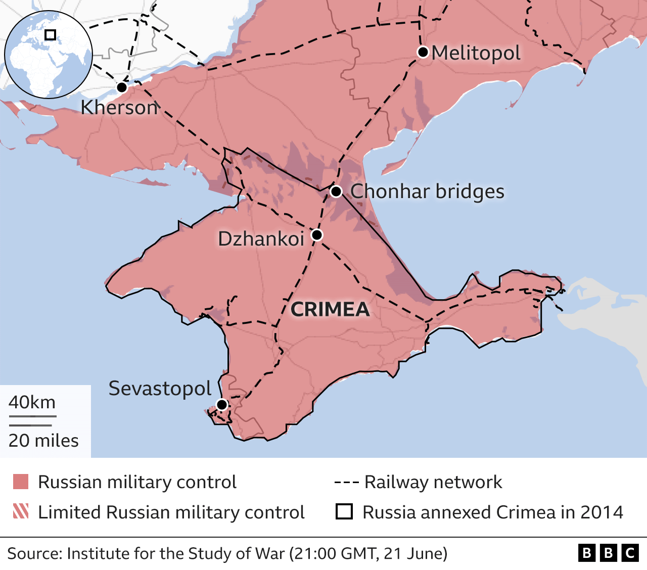 Ukraine strikes Chonhar bridge to Crimea, says Russia - BBC News