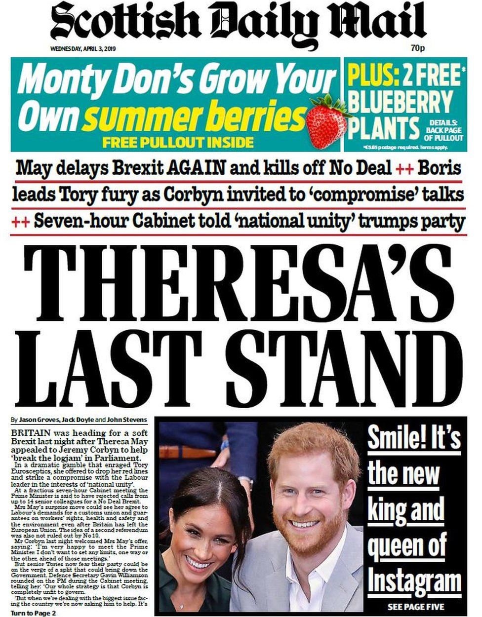 Scotland's papers: May in Brexit plea to Corbyn and oil 'boom' - BBC News