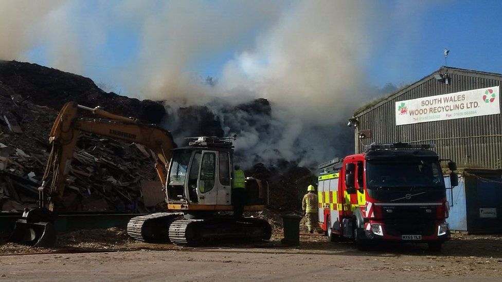 Woodchip fire in Coity, Bridgend, finally extinguished - BBC News