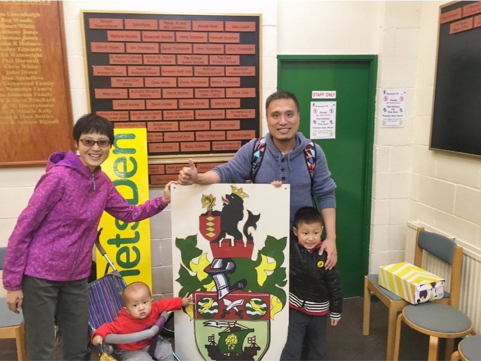 Runcorn FC Halton superfan flies family from China for visit - BBC News