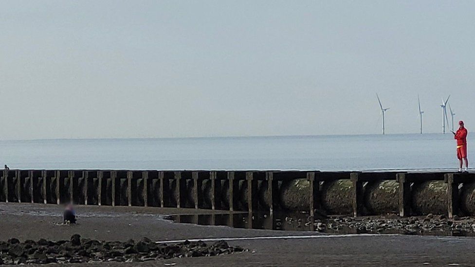 Mother and baby rescued after getting stuck in beach mud - BBC News