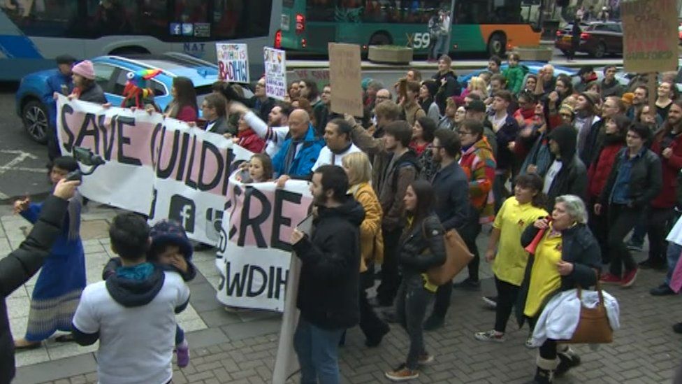 Thousands march to save Cardiff's Guildford Crescent - BBC News
