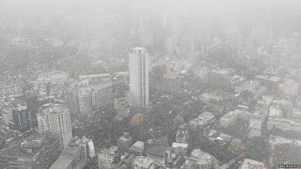 Snow falls in Tokyo in November for the first time in 54 years - BBC News