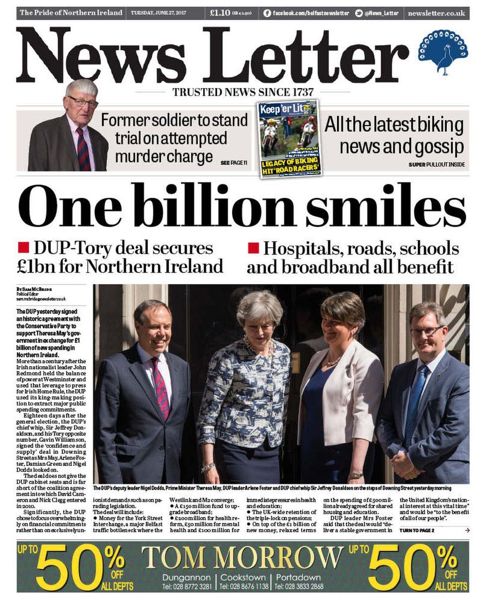 £1bn for Northern Ireland dominates the headlines - BBC News