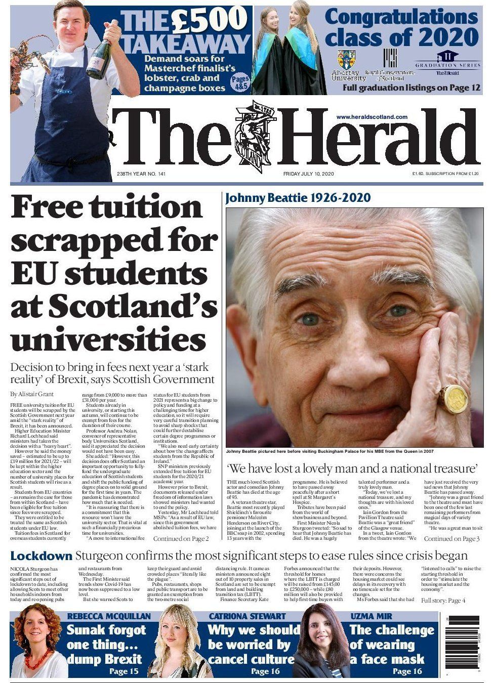 Scotland's papers: Lockdown 'milestone' and Beattie tributes - BBC News