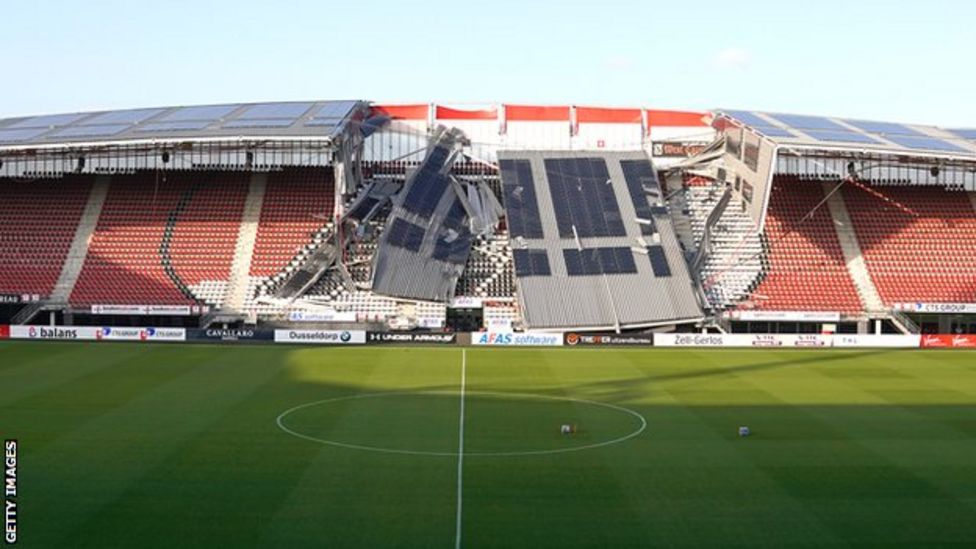 AZ Alkmaar: Roof collapses at Eredivisie club's stadium amid high winds ...