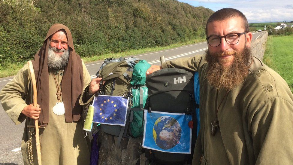 Italian monks in Wales on London to Ireland walk - BBC News