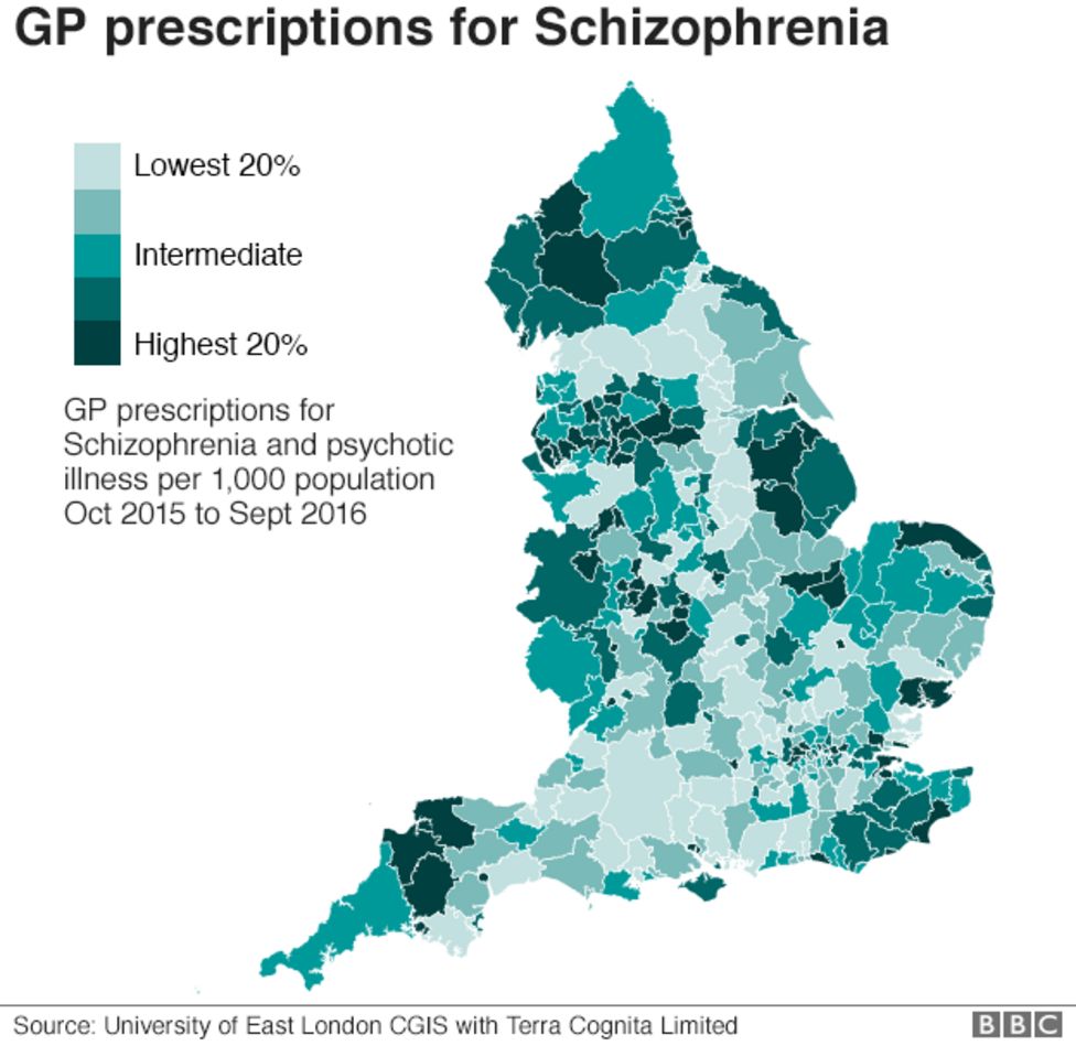 Maps reveal schizophrenia 'hotspots' in England - BBC News