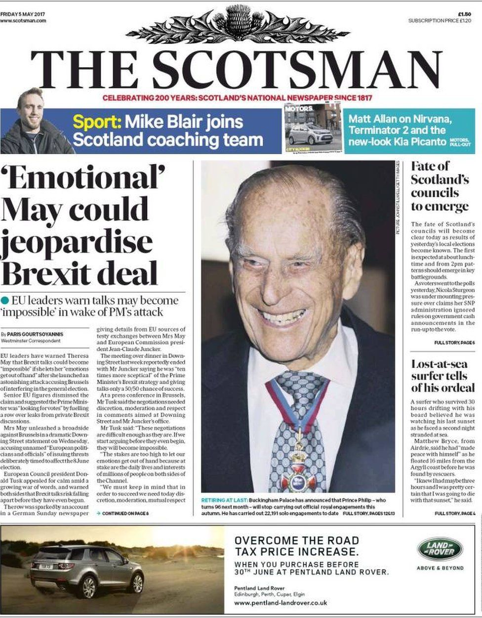 Scotland's papers: Great-grandad killed in 'skydive horror' - BBC News