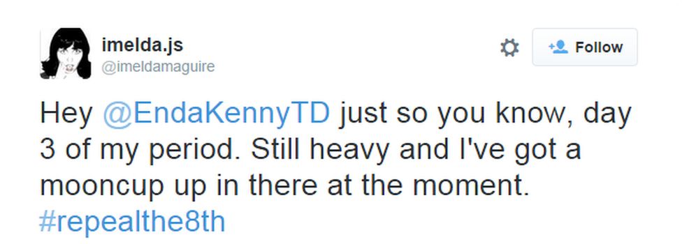 Irish women tweet periods to Enda Kenny in abortion protest - BBC News