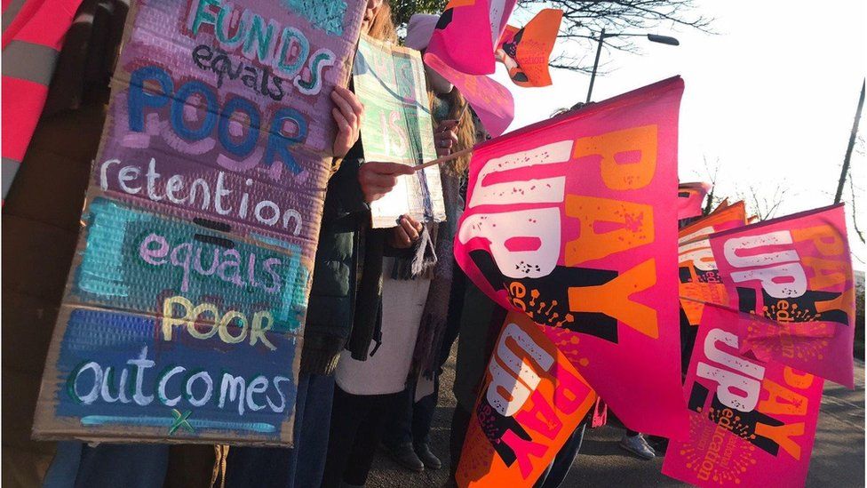 Teachers walk out in South West in dispute over pay - BBC News