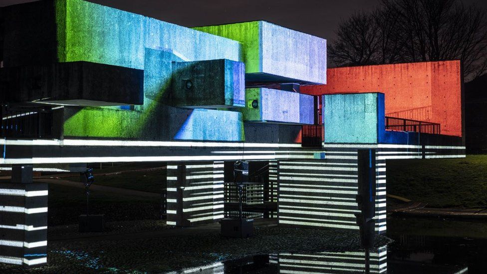 Peterlee's Apollo Pavilion illuminated for anniversary - BBC News