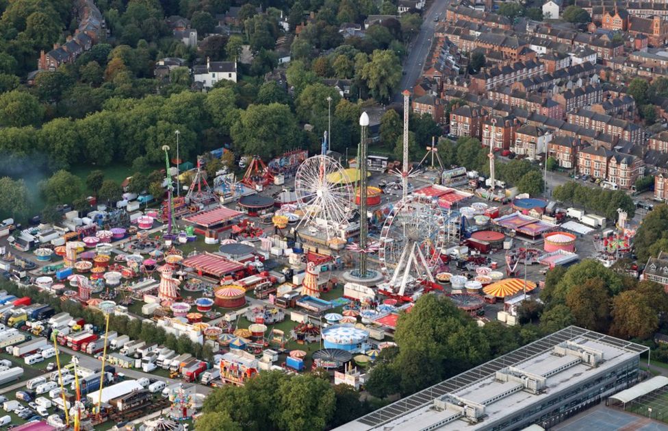 Nottingham Goose Fair captured during 'epic' hot air balloon flights ...