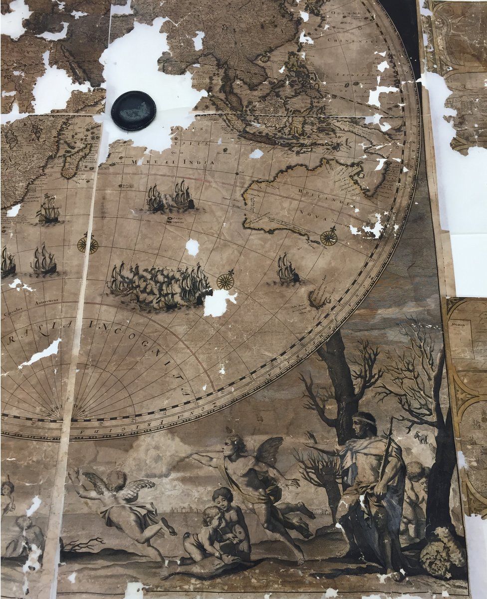 Rare antique map used as draught excluder is restored - BBC News