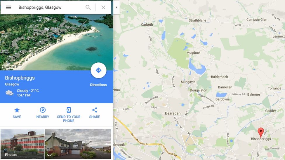 Bishopbriggs goes tropical on Google Maps page - BBC News