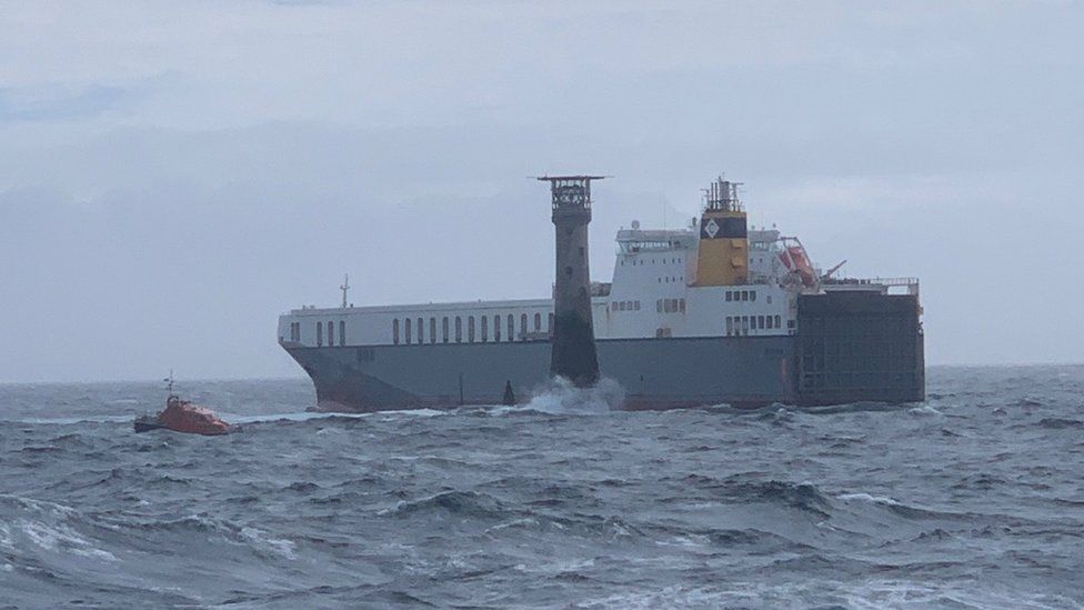 Stricken cargo ship now moored in Falmouth harbour - BBC News