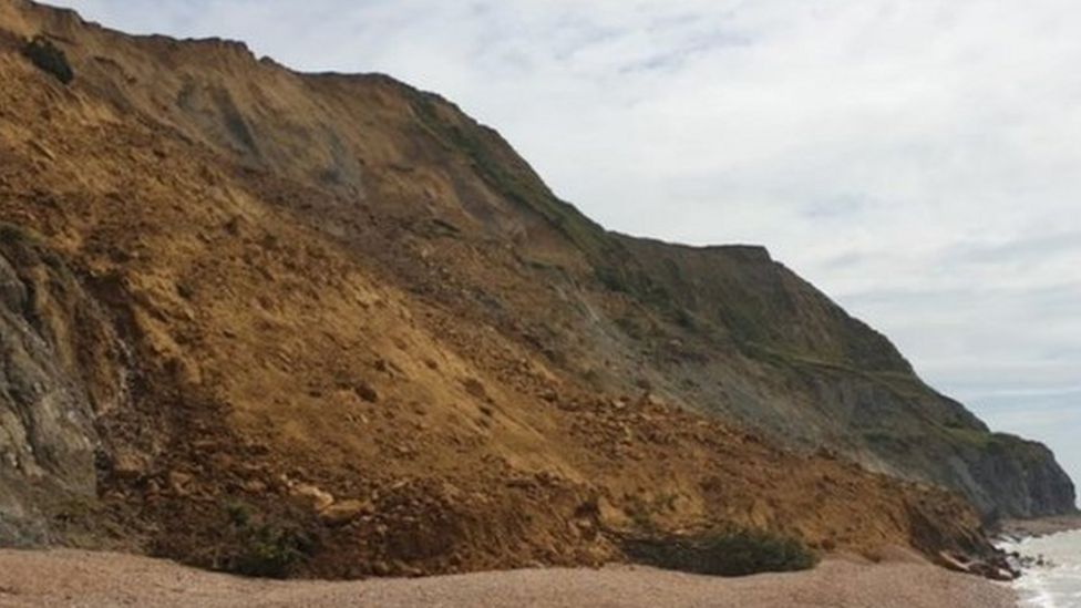 Jurassic Coast cliff fall at West Bay cuts off section of beach - BBC News