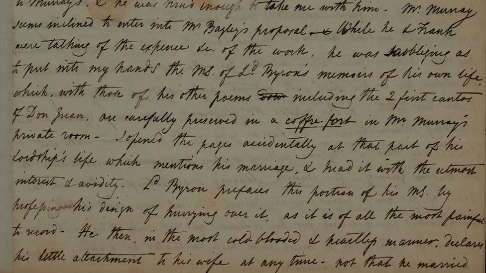 Letter about Byron's lost memoirs discovered in Cambridge - BBC News