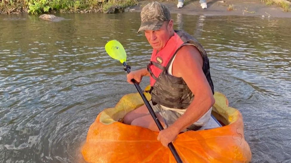 Man breaks world record for riding down river... in a pumpkin! - BBC ...