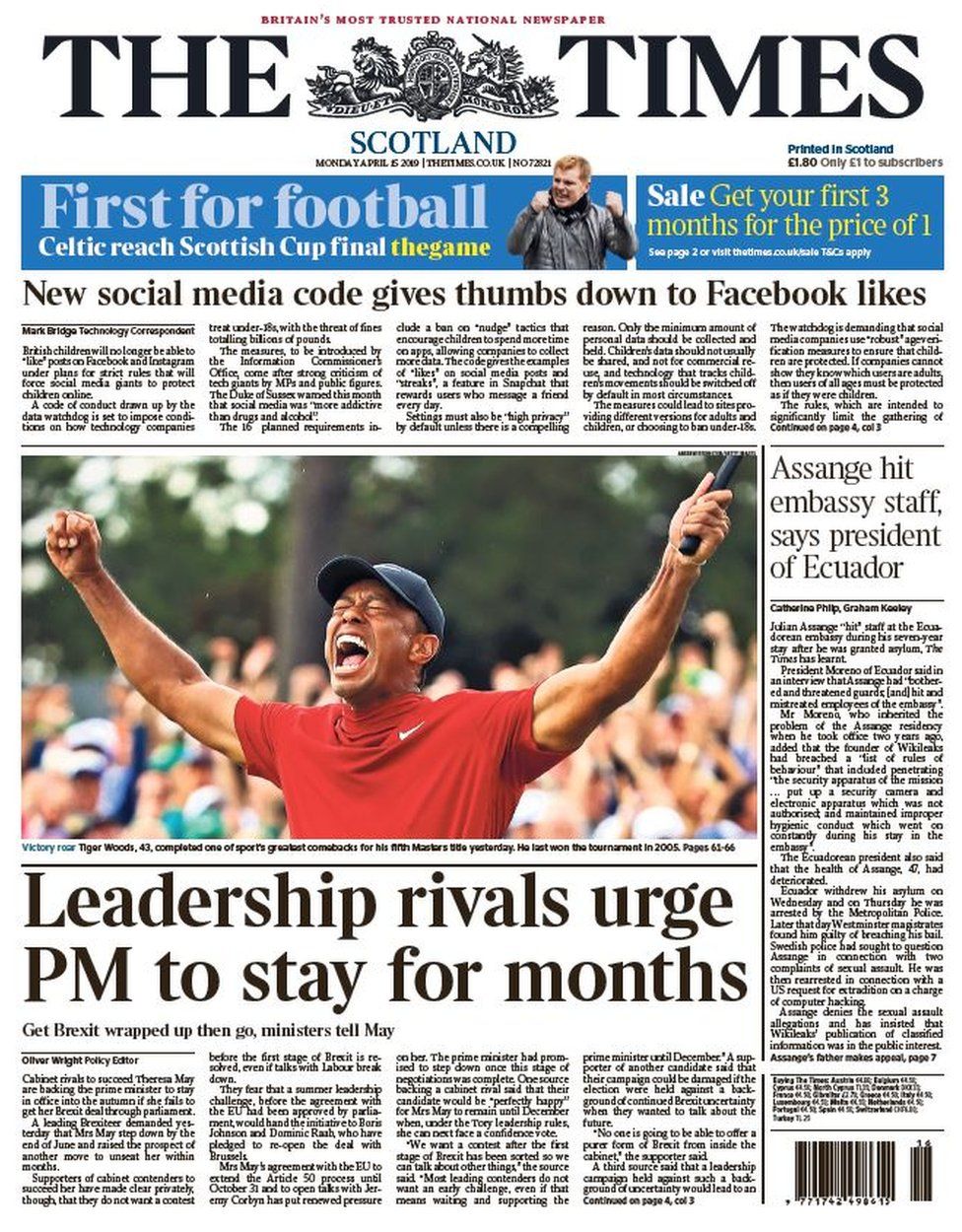 Scotland's papers: May faces revolt and Tiger roars again - BBC News