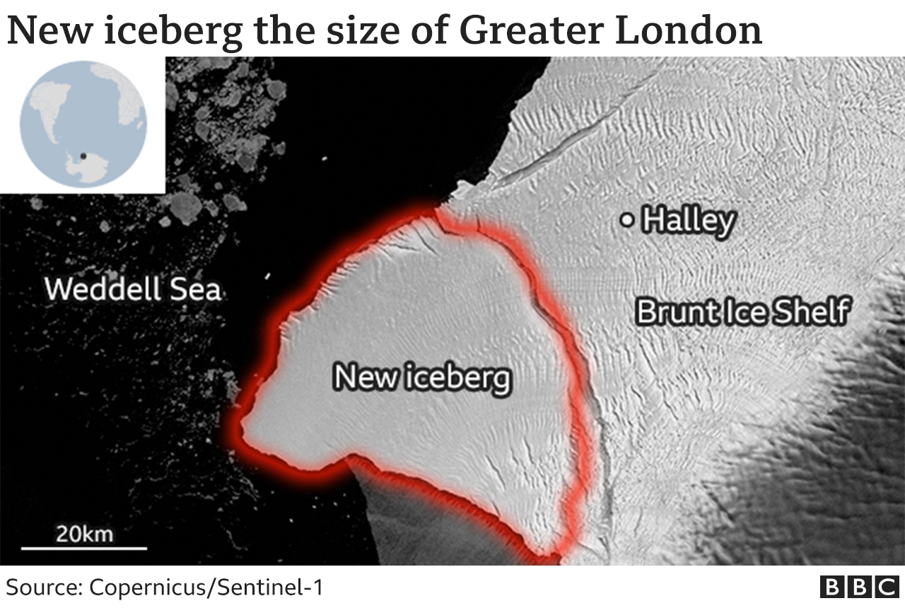 Halley station: UK polar base secure after big iceberg breakaway - BBC News