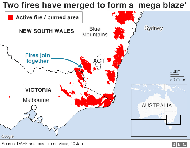 Australia bushfire crews battle mega blaze near Snowy Mountains - BBC News