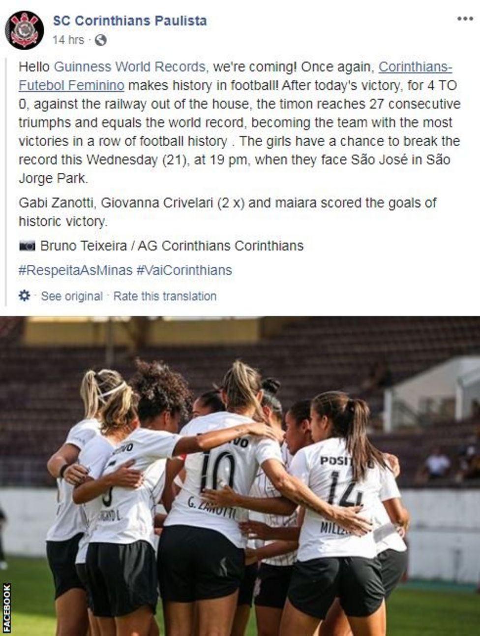 Corinthians women equal world record for number of wins - BBC Sport