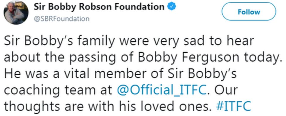 Bobby Ferguson: Former Ipswich Town manager dies aged 80 - BBC Sport