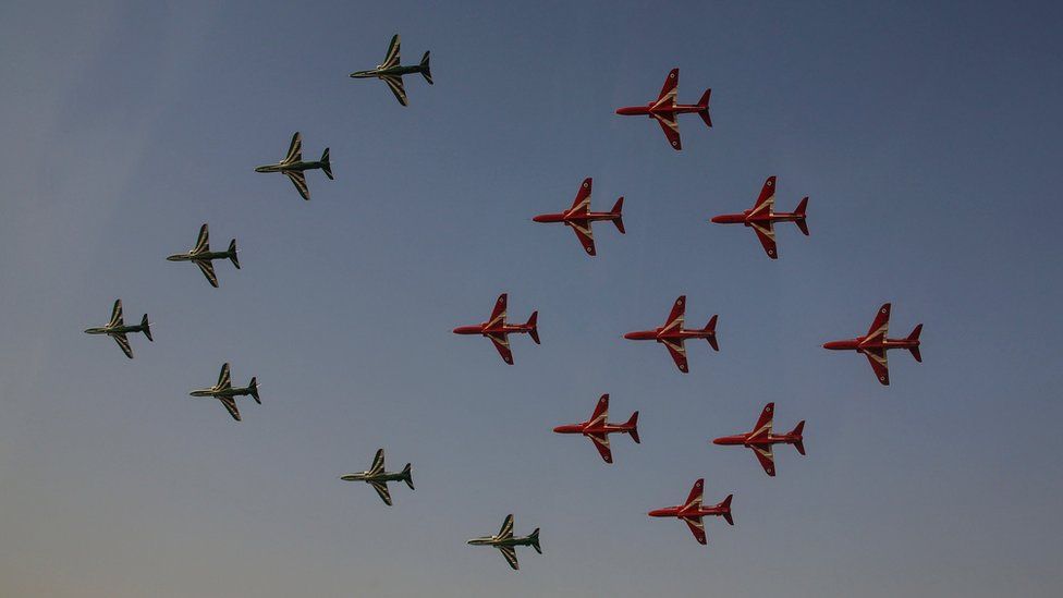Red Arrows return to Lincolnshire after Middle East tour - BBC News