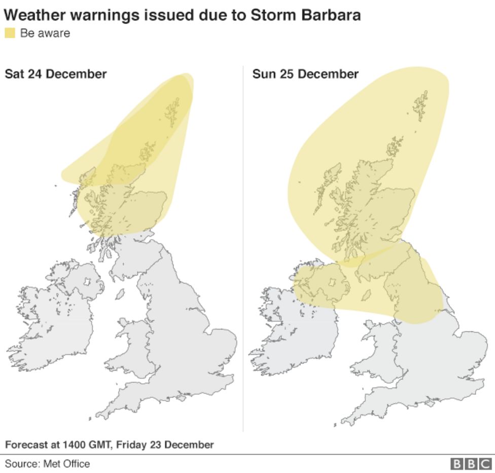 Disruption as Storm Barbara starts moving across Scotland - BBC News