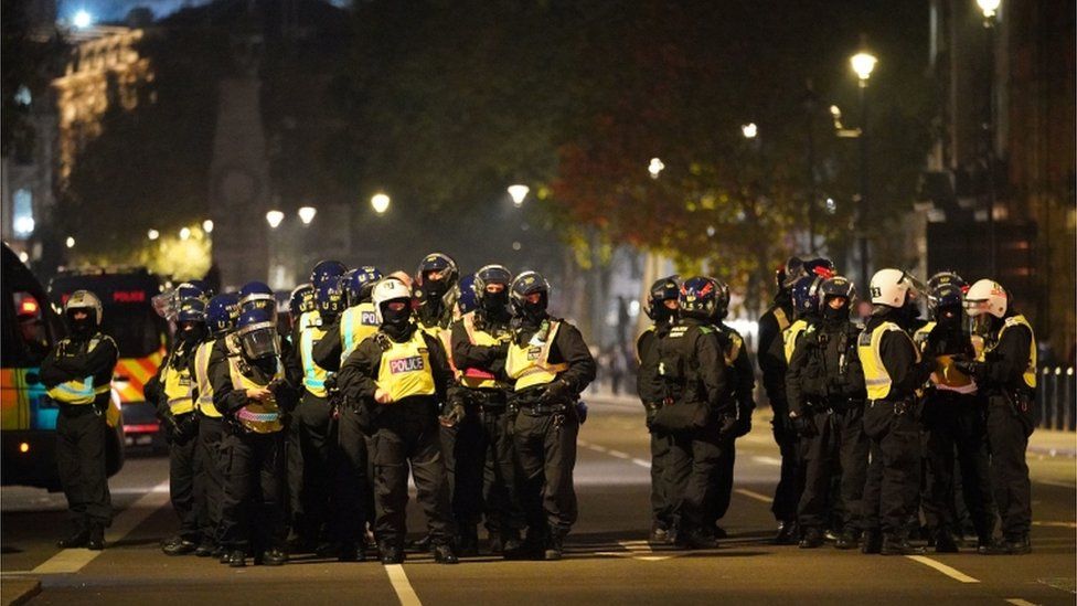 Anti-Tory lefties and police clash outside British Parliament in Guy ...