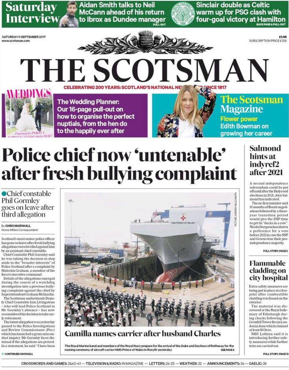 Scotland's papers: Police chief 'stands aside' - BBC News