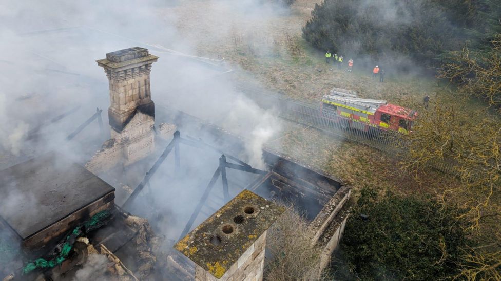 Overstone Hall fire destroys roof of Grade II-listed stately home - BBC ...