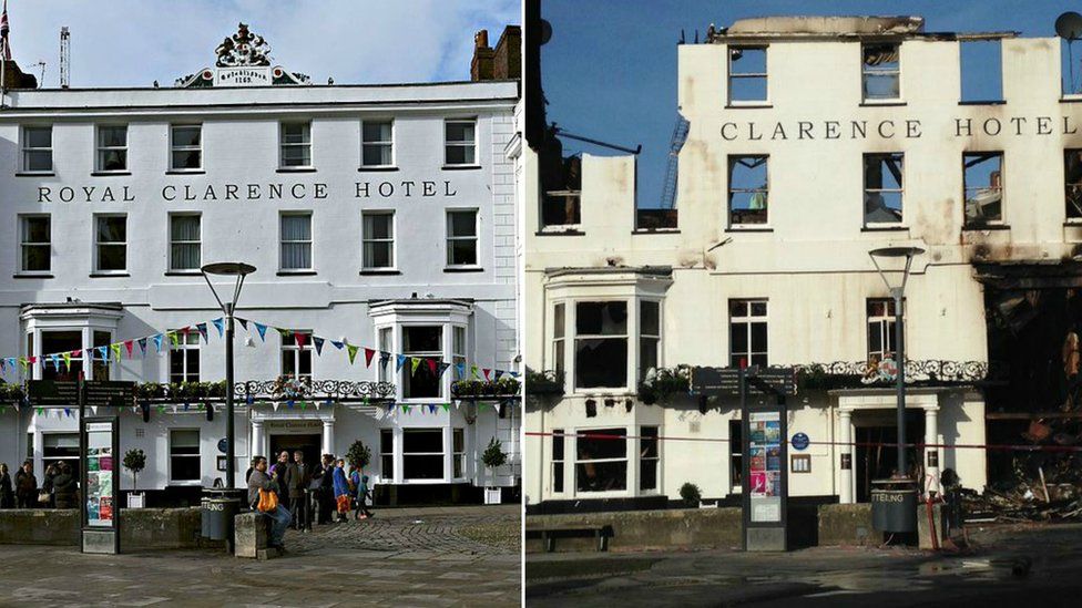 Hotel fire in pictures: Flames destroy historical Exeter buildings ...