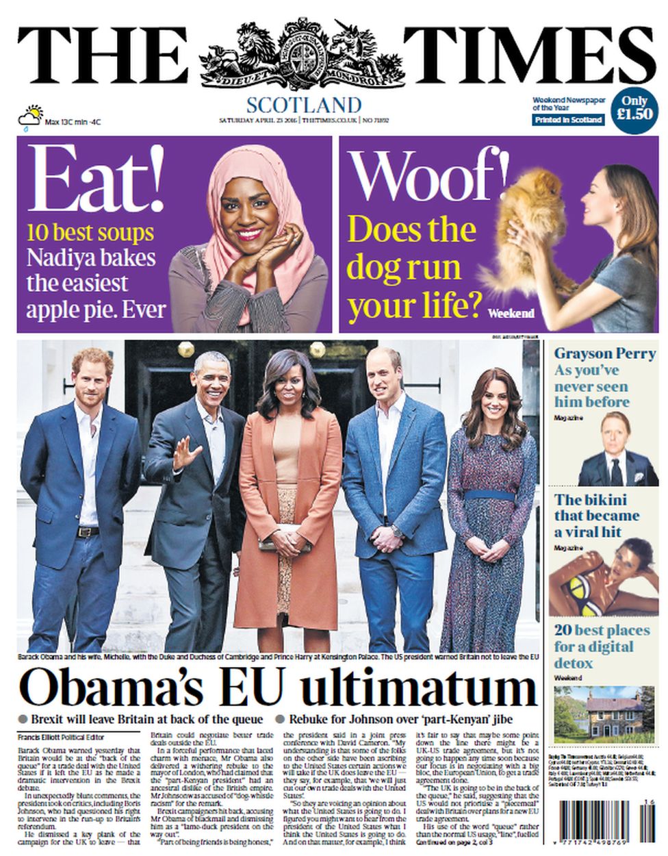 Scotland's front pages: Obama's visit and council contracts probe - BBC ...