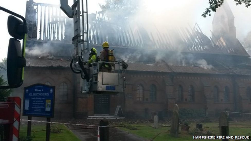 Fleet All Saints Church fire: Arrested boy released on bail - BBC News