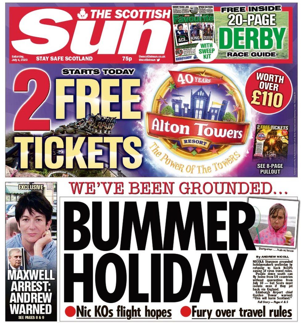 Scotland's papers: 'Flights fiasco' as Scots told to staycation - BBC News