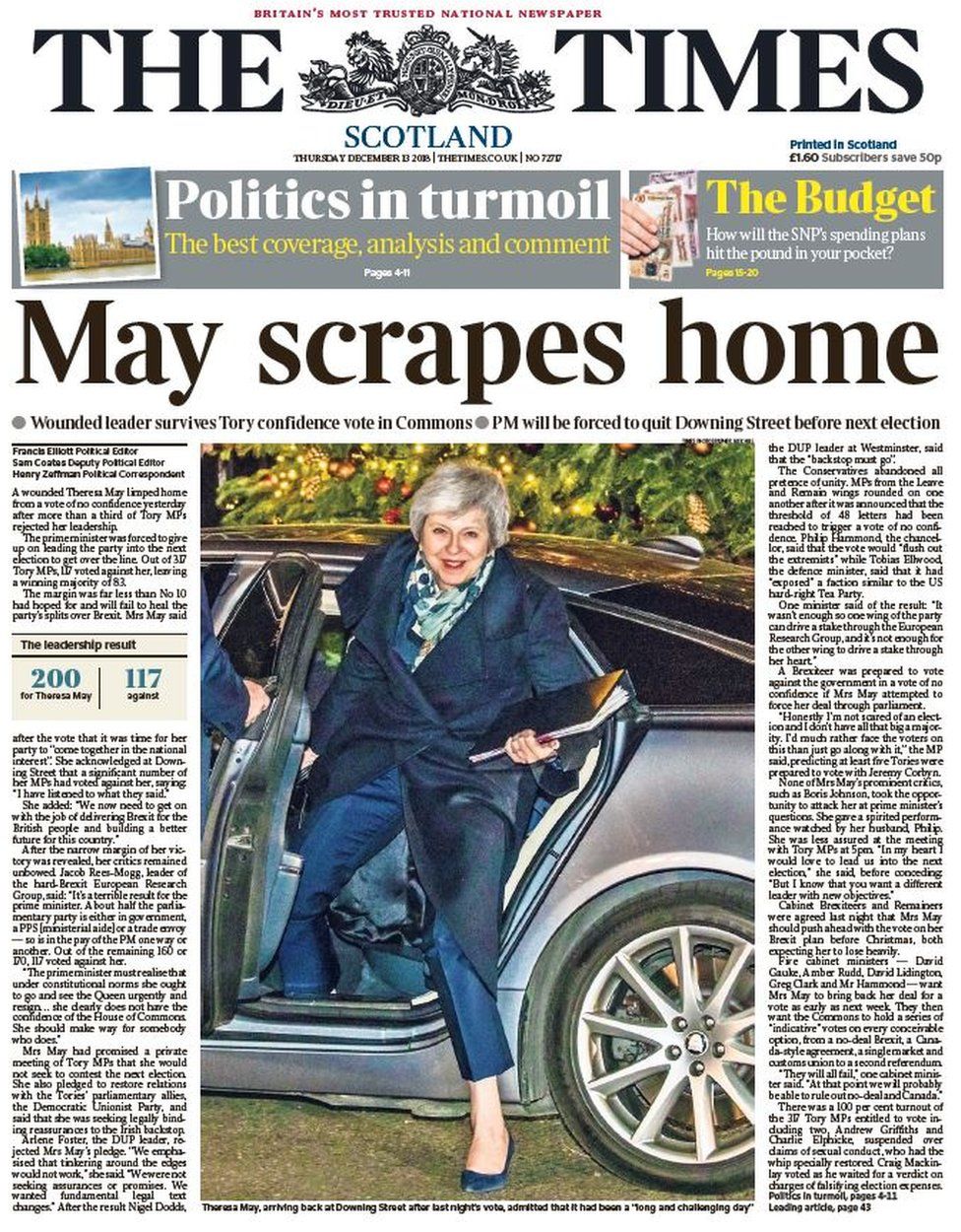 Scotland's papers: 'Hollow victory' in May confidence vote - BBC News