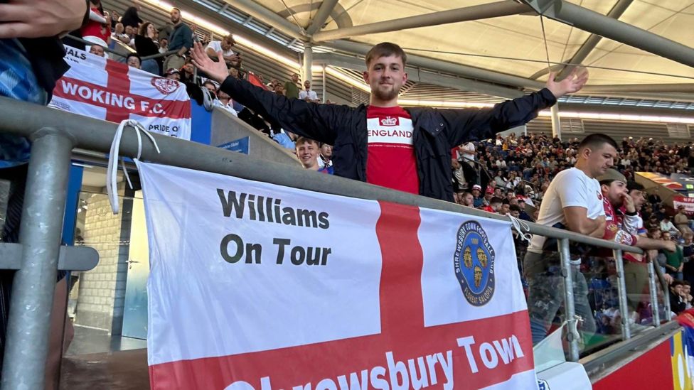 England fans show off their West Midlands flags in Euros win - BBC News
