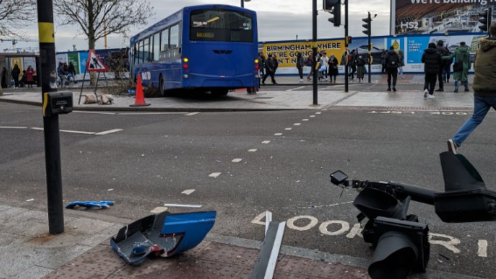 Four hurt in two-bus Birmingham crash with pedestrian - BBC News